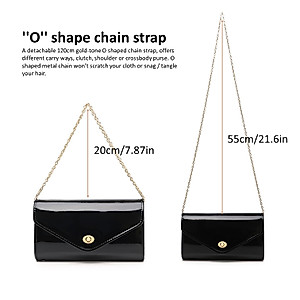 Patent Leather Envelope Clutch Womens Evening Handbag Stylish Shoulder Crossbody Bag for Dating Wedding Party Prom (Black 3008)