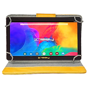 LINSAY 7" 2GB RAM 32GB Storage Android 12 Tablet with Orange Leather Case, Pop Holder and Pen Stylus