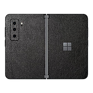 SopiGuard Sticker Skin for 2021 Microsoft Surface Duo 2 2nd Gen Edge-to-Edge Front and Rear Panels Vinyl Decal (Leather Black)