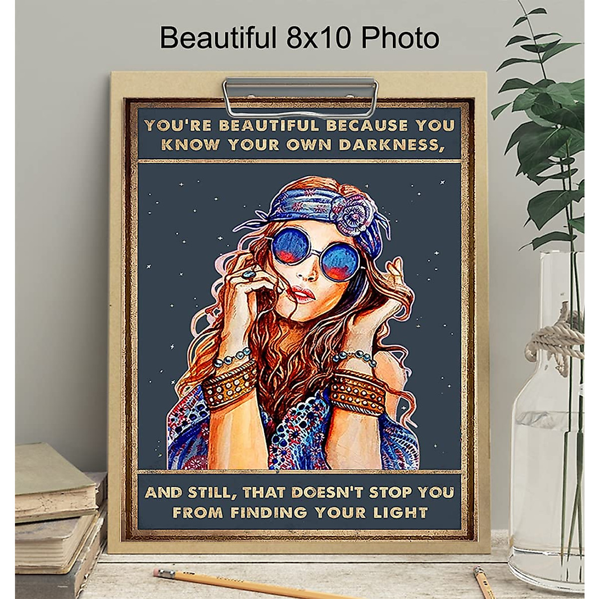 Motivational Wall Decor for Women - Positive Quotes Boho-chic Wall Art - Hippie Poster - Encouragement Gifts for Women BFF Teen Girls - Women's empowerment Wall Art - Inspirational Art - UNFRAMED 8X10