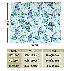 Majoug Sea Turtle Throw Blanket Flannel Fleece Bed Blanket Cozy Air Conditioning Blanket Plush Blanket for Bedroom Living Sofa Car 80"x60"