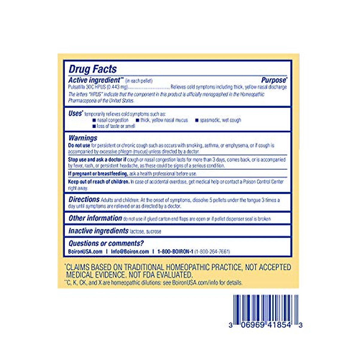 Boiron Pulsatilla 30C Homeopathic Medicine for Relief from Cold, Nasal Congestion, Thick Mucus, and Cough - 3 Count (240 Pellets)