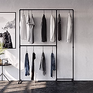 pamo freestanding clothes rail in industrial loft design - LAS II - wardrobe for walk-in closet wall I bedroom clothes rack made of black sturdy tubes