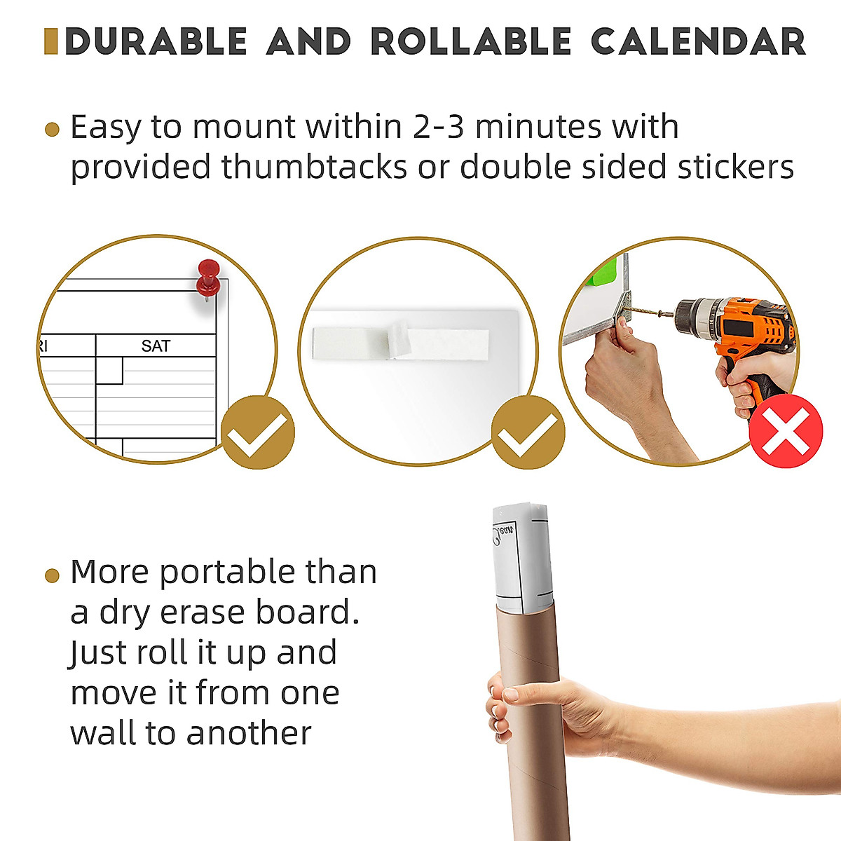 CLEVER CLEAN Large Dry Erase Wall Calendar - 24"x 36" Undated Monthly Calendar for Home, Office, Classroom - Reusable Laminated Task Organizer