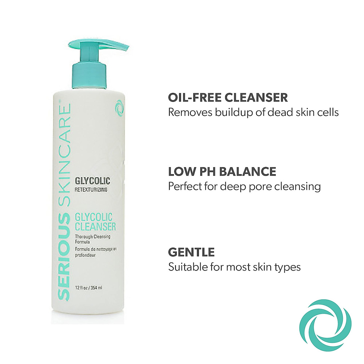 Serious Skincare Glycolic Cleanser 12 oz. - Glycolic Acid Skin Retexturizing Facial Wash - Aloe Leaf Juice – Normal, Oily, Combination Skin - Creamy Deep Pore Cleansing Formula