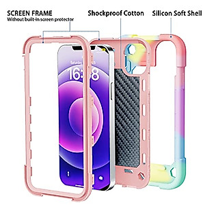 MARKILL Compatible with iPhone 12/12 Pro Case 6.1 Inch with 360 Degree Rotate Ring Stand, Military Grade Drop Protection Rugged Heavy Duty Case 3 in 1 Protective Durable Cover (Rainbow Pink)