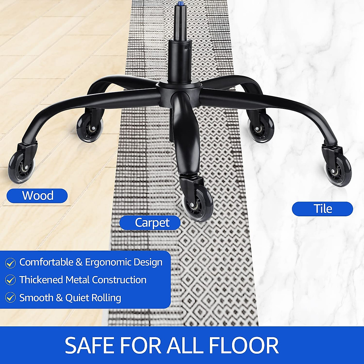 Mastery Mart Office Chair Base Replacement Bundles, Heavy Duty 352LBs, Reinforced to Repair Swivel Gaming Chair Bottom Part with 5 Premium Caster Wheels and Gas Lift Cylinder, 4.7'' Length Extension