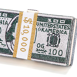 Covelin Dollar Clutch Purse for Women from, Rhinestone Evening Handbag Money Bag Green