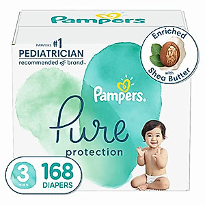 Diapers Size 3, 168 Count - Pampers Pure Protection Disposable Baby Diapers, Hypoallergenic and Unscented Protection (Packaging & Prints May Vary)