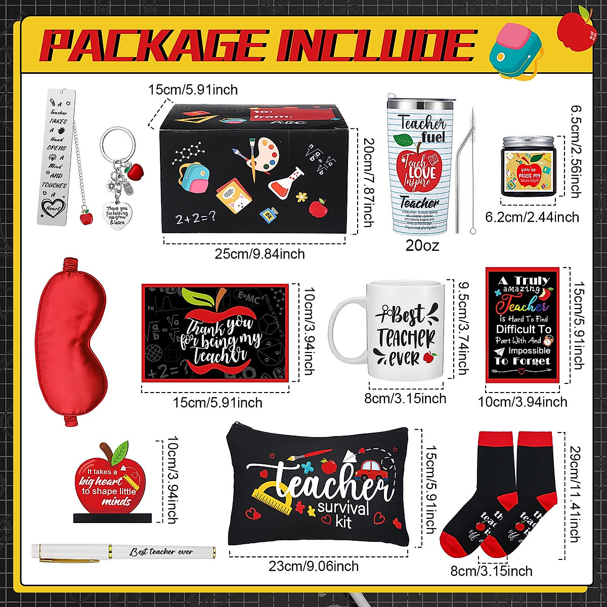 Funnymoom 13 Pcs Teacher Appreciation Gifts Bulk, Teacher Gifts for Women Box Thank You Gift for Teachers Birthday Graduation Valentines Day Christmas Back to School(Bright)