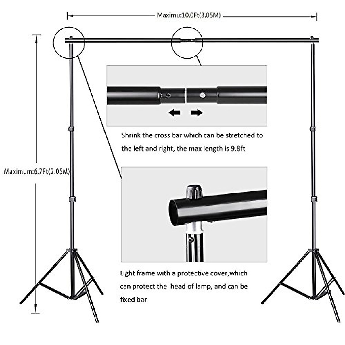 HYJ-INC Photo Video Studio 10 Ft Adjustable Background Stand Backdrop Support System Kit with Photography Background Holder Carry Bag