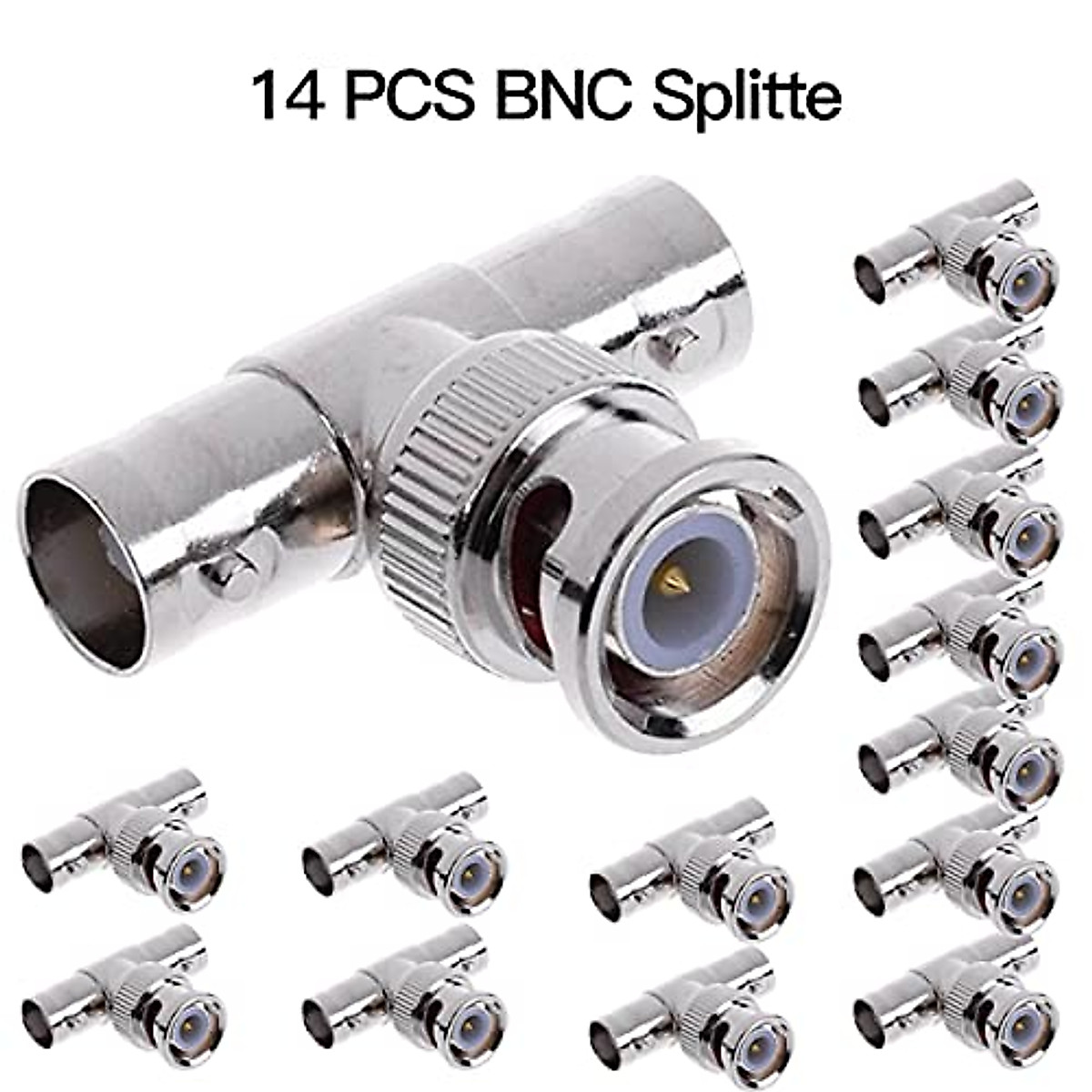 VFLTOOL 14 Pcs BNC Male to Double Female Adapter, T-Shaped Splitter for Coaxial Cable Extension, Nickel Plated Brass