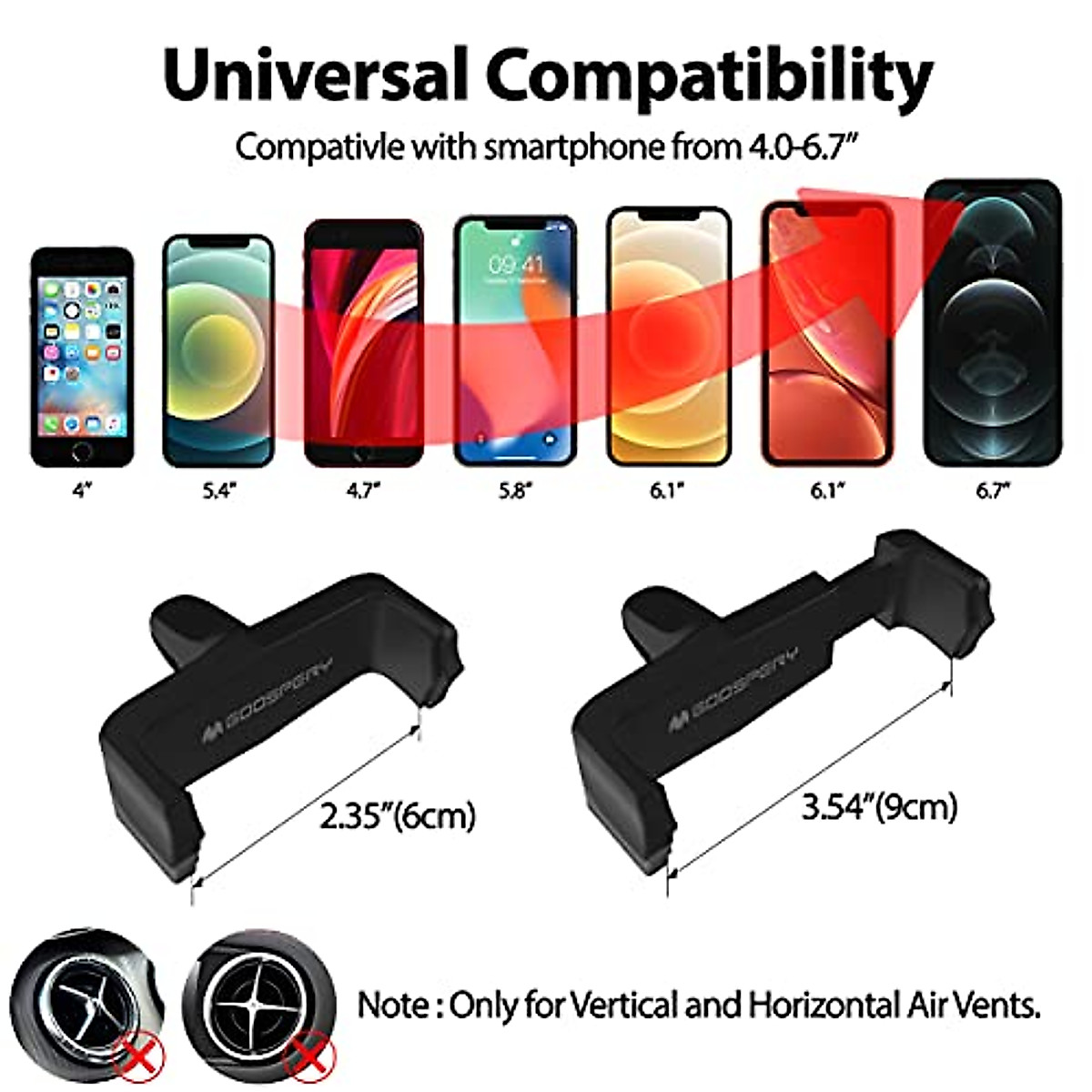 GOOSPERY [2-Pack] Universal Car Phone Mount with Air Vent Clip Hands Free Cradle Holder for Automobile Compatible with iPhone, Galaxy, Huawei, Xiaomi, Google, OnePlus, and Most Smartphones