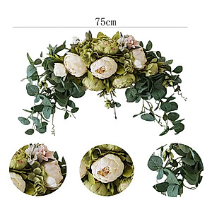 JVSISM Floral Swag, Peony Flowers and Eucalyptus Leaves, Front Door Lintel Swag, for Wedding Wall Window Arch Home Garden Decor