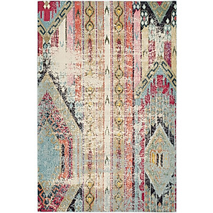 SAFAVIEH Monaco Collection Area Rug - 6'7" x 9'2", Multi, Boho Chic Tribal Distressed Design, Non-Shedding & Easy Care, Ideal for High Traffic Areas in Living Room, Bedroom (MNC222F)