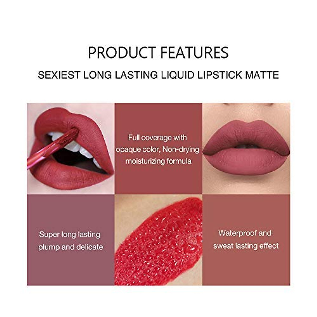 BestLand 6Pcs Matte Liquid Lipstick Makeup Set, Matte liquid Long-Lasting Wear Non-Stick Cup Not Fade Waterproof Lip Gloss (Set B)