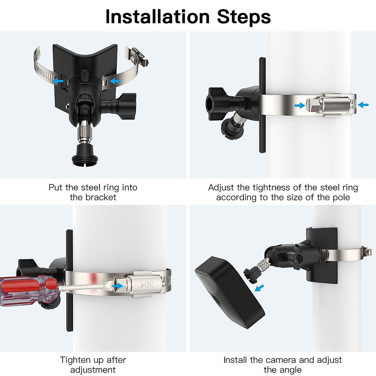 Blink Camera Pole Mounting Bracket, Blink Outdoor 4 Blink Outdoor 3 Blink XT2 Wall Railing Mount Bracket by HOLACA,Applicable Pipe Diameter Size 1.18-7.87 inch (30mm-200mm) (1 Pack)