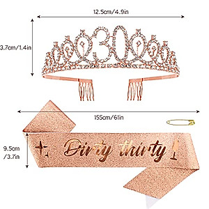 30th Birthday Sash & Rhinestone Tiara Kit- "Dirty thirty" Happy 30th Birthday Decorations for Women 30th Birthday Gifts Party Decorations(rose gold)