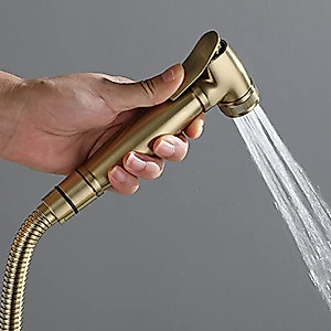 MINJING Bidet Sprayer Kit for Toilet Brushed Gold Multifunction Wall Mounted Bidet Attachment Faucet Toilet Sprayer Tap Attachment with Shower Hose