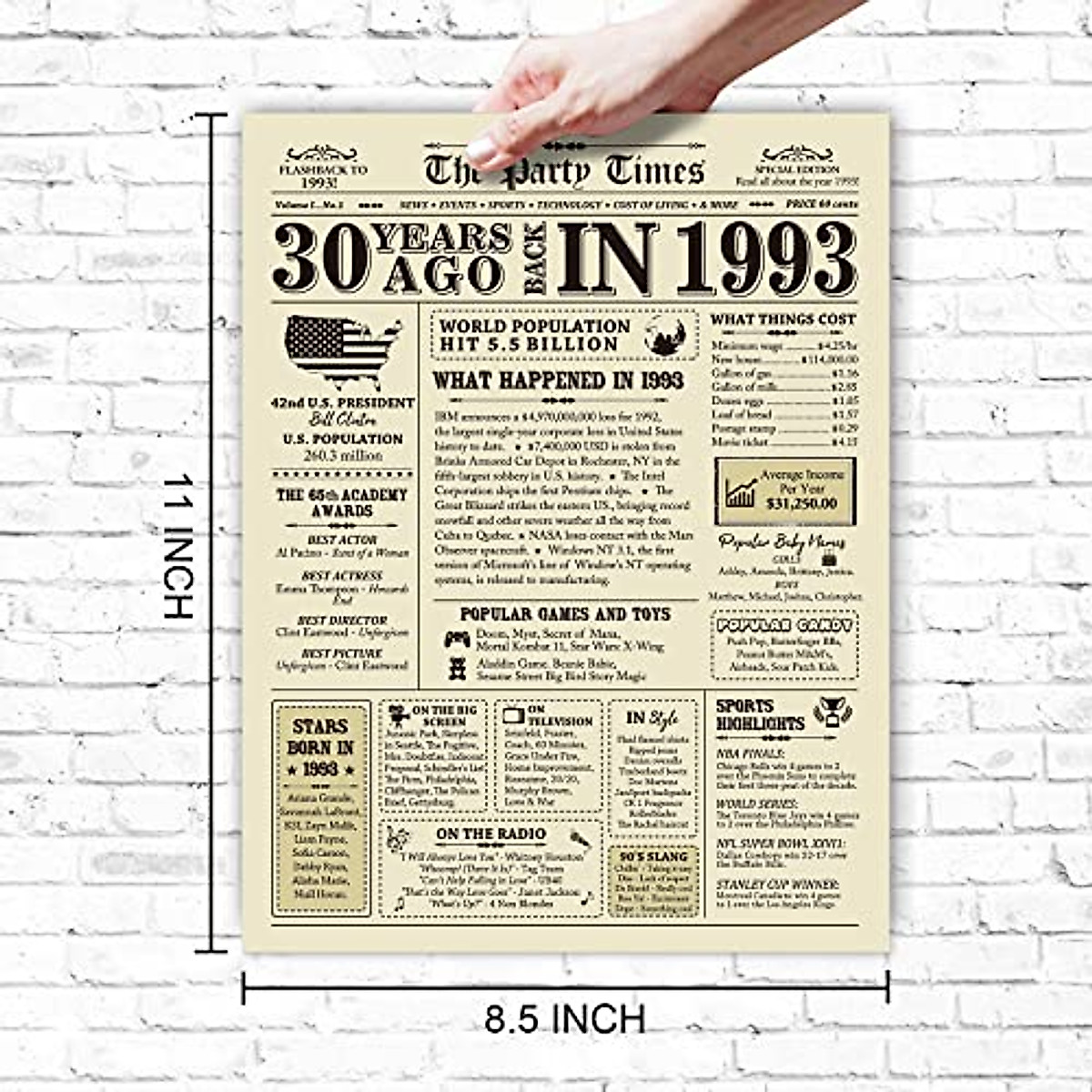 Ogeby Funny 30th Birthday Gifts for Women Men, Jumbo Back in 1993 Birthday Gifts Card, Vintage 30 Year Old Gifts for Son Daughter Sister Brother, Happy 30th Wedding Anniversary Cards Gifts