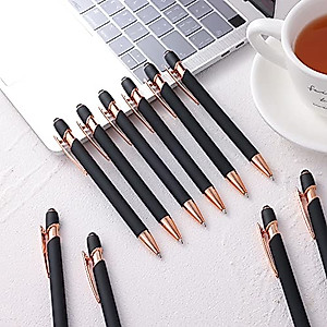 12 PCS 2 in 1 Stylus Ballpoint Pen with Stylus Tip, 1.0 mm Black Ink Metal Pen Stylus Pen for Touch Screens,12 Pens and 12 Refills (Rose Gold & Black)