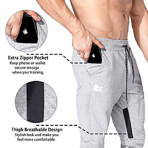 BROKIG Mens Gym Jogger Pants,Casual Slim Workout Sweatpants with Zipper Pockets Bodybuilding Athletic Pants(Gray,M)