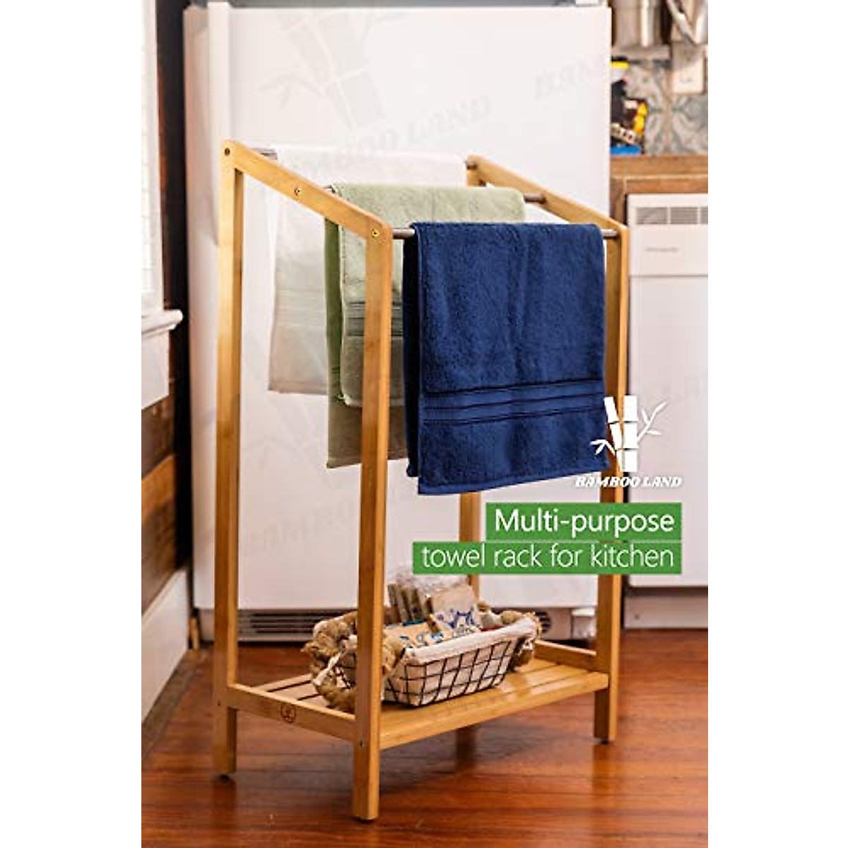 Bamboo Land- Bamboo Freestanding Towel Rack for Bathroom, Bathroom Hand Towel Holder, Outdoor Towel Rack for Pool, Standing Towel Rack, Towel Racks for Bathroom Freestanding, Towel Holder Stand