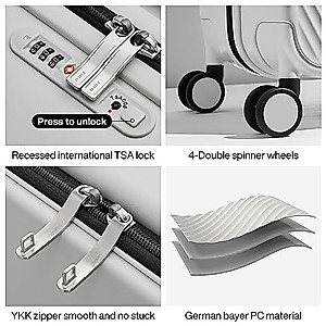 Mixi Carry On Luggage Airline Approved 20'' Lightweight Luggage Wide Handle PC Hardshell Suitcases with Spinner Wheels & TSA Lock, Smoke White