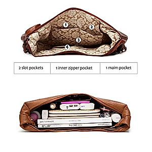 Hobo bags for women Fashion Shoulder Bag Tote Satchel Hobo Handbags Purse Set (Brown -3pcs)