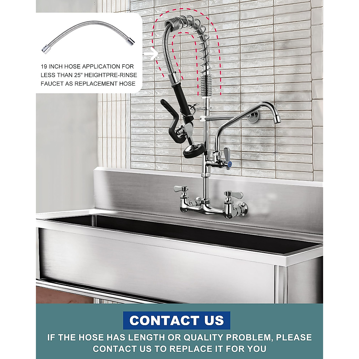 Commercial Sink Faucet with Sprayer: ALEASHA 25 Inches Commercial Kitchen Faucet Chrome with 8 Inches Adjustable Center, 9.6 Inches Swivel Spout for Restaurant Industrial Kitchen