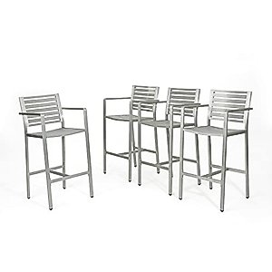 Christopher Knight Home Tammy Coral Outdoor Silver Rust-Proof Aluminum 29.50 Inch Barstools (Set of 4)