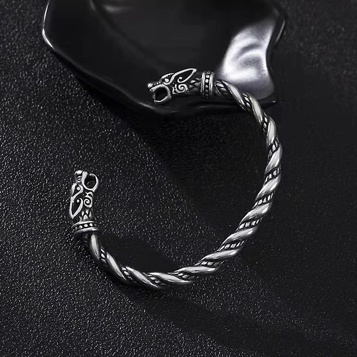 TURTLEDOVE Viking Wolf Fenrir Bangle – 2 PCS Stainless Steel Norse Scandinavian Torc – Rune Bangle Bracelet