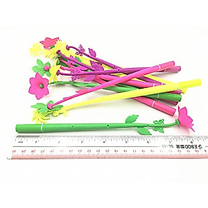Yansanido Fluent Writting Pen, 12 Pcs 0.5 mm Black Ink Flower Shape Rolling Ball Cute Gel Ink Pen for Student and School Office Supplies (flower)