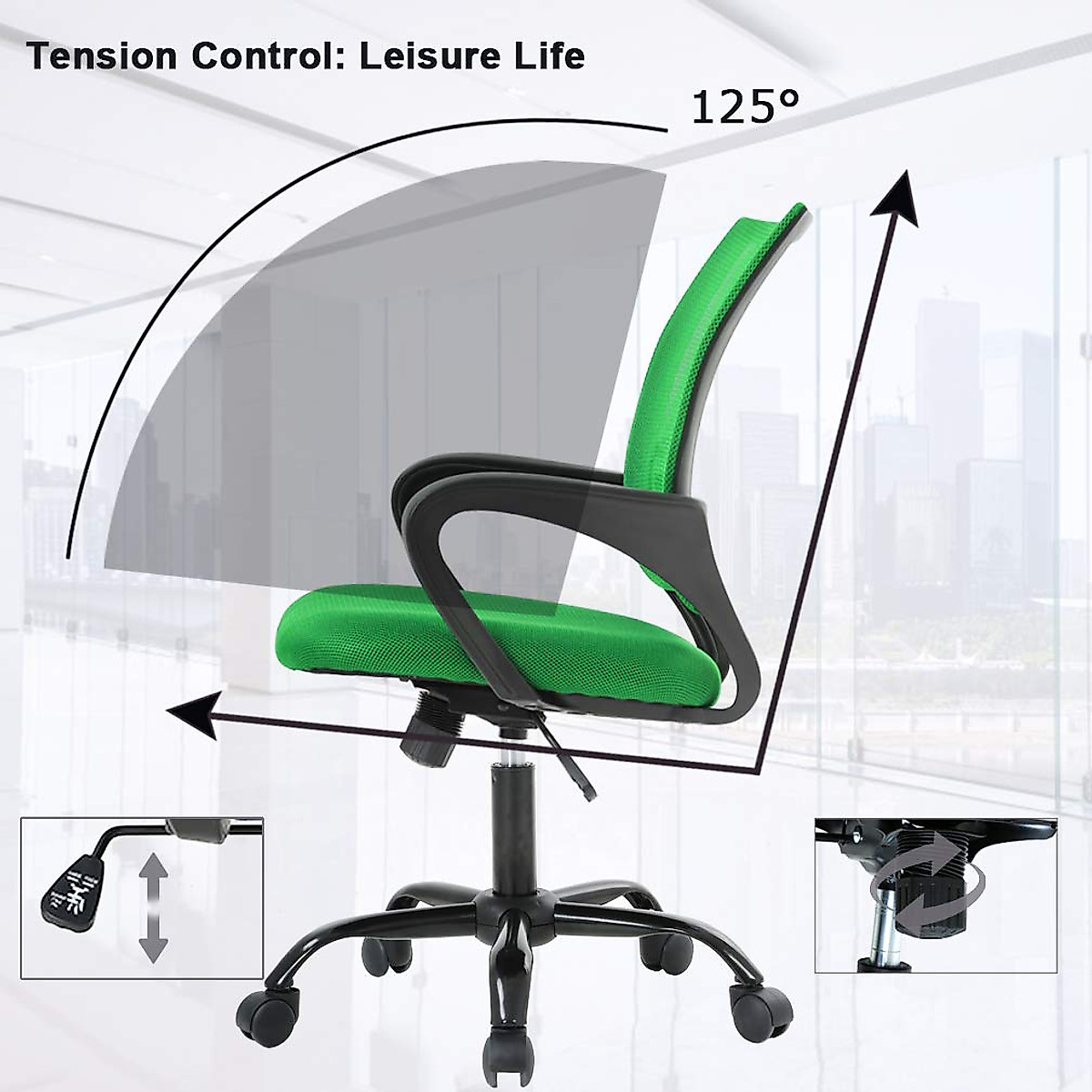 Home Office Chair Ergonomic Computer Chair,Mesh Desk Chair with Lumbar Support& Armrest, Adjustable Executive Office Chairs, Mid Back Task Chair Swivel Rolling Seat for Work, Green