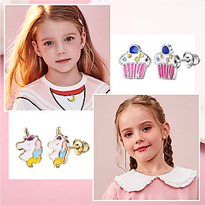 BESTEEL 63 Pairs Cute Stud Earrings for Women Sensitive Ears Studs Set With Stainless Steel Post Candy Flower Heart Animal Earrings in Vivid Colors and Multi-styles