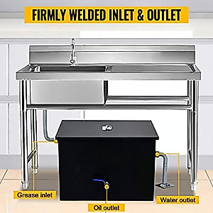 Commercial Grease Interceptor Trap 70 Lb - Carbon Steel Grease Trap Under Sink For Restaurant Cafe - Under Sink Grease Trap 4-35 GPM - Waste Water Oil-water Separator For Restaurant,50 LB