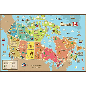 WallPops WPE1391 Kids Canada Dry Erase Map Decal, Multicolor, 24 x 36 Inch