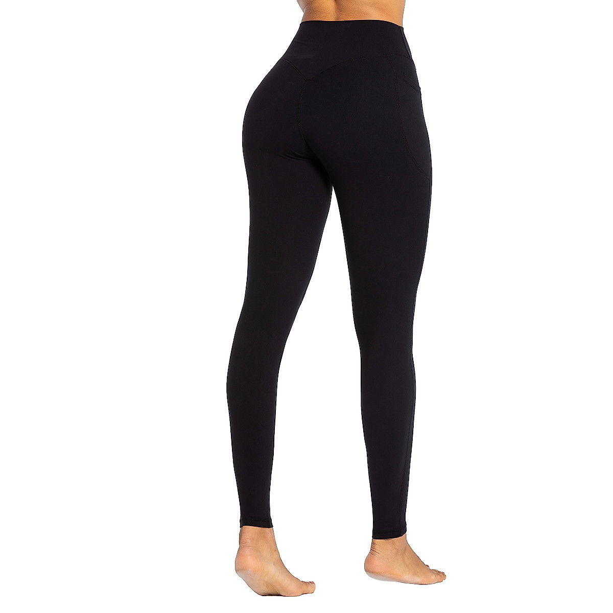 Sunzel No Front Seam Workout Leggings for Women with Pockets, High Waisted Compression Yoga Pants with Tummy Control 26" Black Large