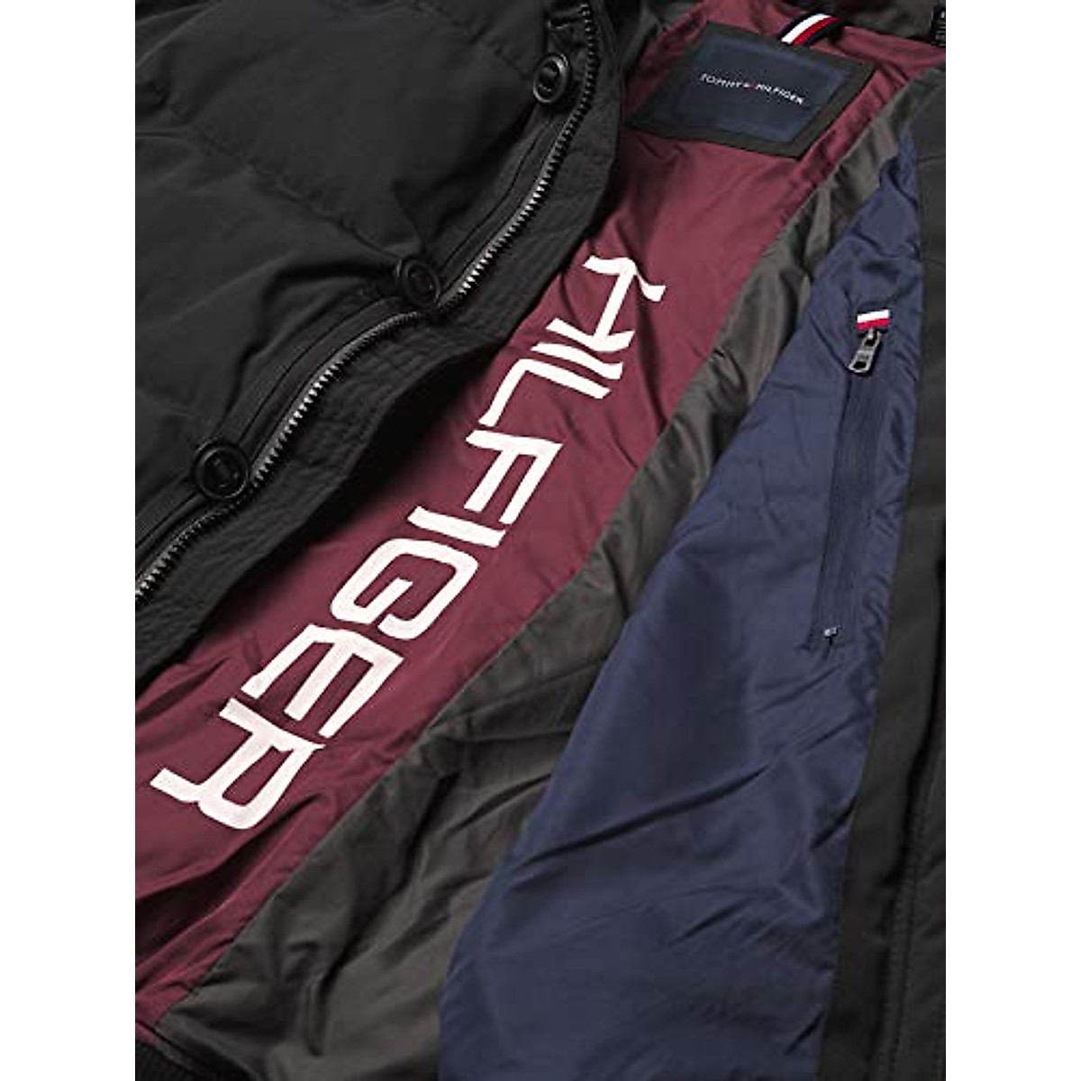 Tommy Hilfiger mens Arctic Cloth Full Length Quilted Snorkel Jacket Down Alternative Outerwear Coat, Black, Large US