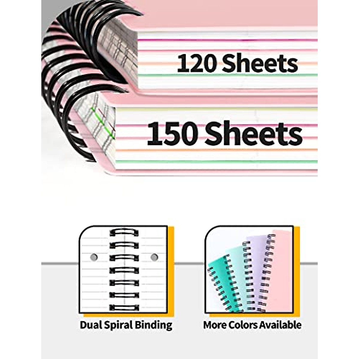 SUNEE 5 Subject Notebook College Ruled - 300 Pages, 8.2"x10.8", Spiral Lined Notebook with 5 Pocket Colored Dividers, 3-Hole Punched Paper, Pink Notebooks for School Supplies, Home & Office, Writing Journal
