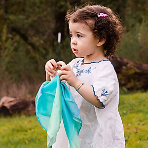 Sarah's Silks Silk and Wood Baby Teether Toy for Babies 3 Months and Older - Sea