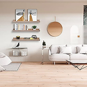 FISHFRUIT 24 Inch Floating Shelves Natural Wood Set of 3,Picture Ledge Wall Shelves for Home Decoration, Bedrooms, Office, Living Room, Kitchen, Wooden Wall Shelf