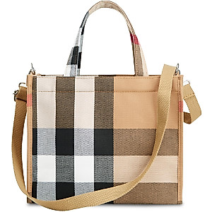 Canvas Tote Bag for Women,Zipper Crossbody Handheld Bag Travel Tote Handbag Shoulder Bag with Purse Satchel Bag (Brown)