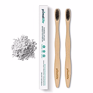 Primal Life Organics - Charcoal Toothbrush, Made with Charcoal & Bamboo, Biodegradable, BPA-Free, Perfect for Kids & Adults, Recyclable, Gently Massages Gums & Teeth, Zero Waste Toothbrush, (2-Pack)