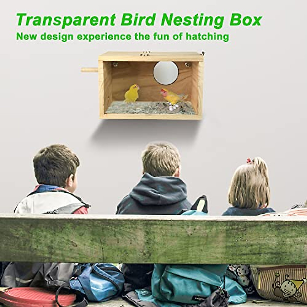 Parakeet Nesting Box, Transparent Bird Box Bird Nests for Cages Nest Box with Perch Wood Bird Cage House Nidos para Pajaros Periquitos for Cockatiel Lovebirds Budgie Finch Parrotlets Canary Conure