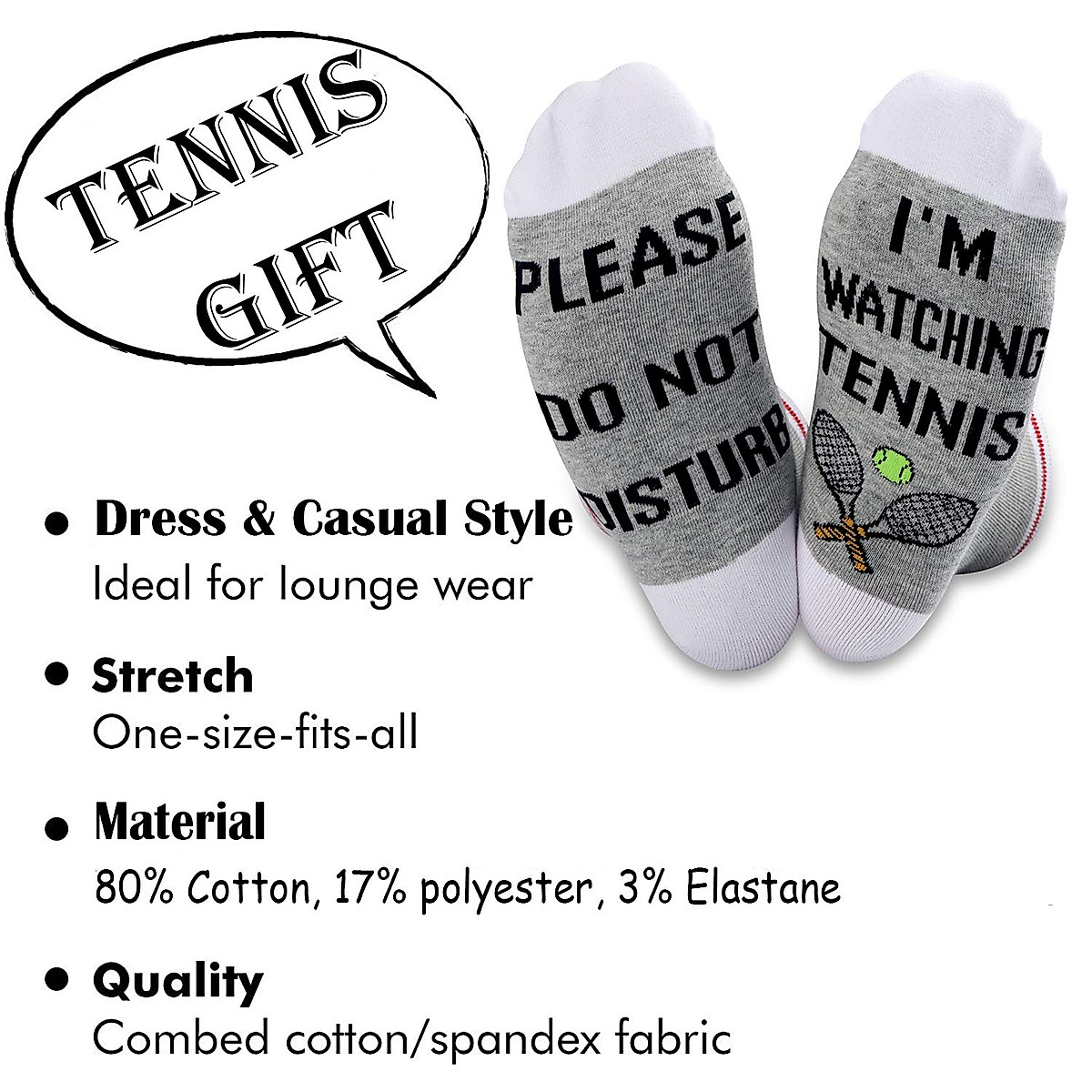 TSOTMO 2 Pairs Please Do Not Disture I'M Watchng Tennis Novelty Socks Gift For Tennis Lover Sports Sock (Watching Tennis)