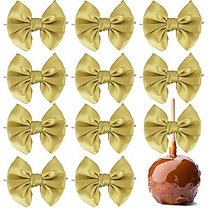 AIMUDI Gold Satin Ribbon Twist Tie Bows for Treat Bags 3.5" Gold Bows for Crafts Small Bows for Gift Wrapping Premade Bows for Cake Pops Candy Apple Wedding Favors Baby Shower Decor -24 Counts