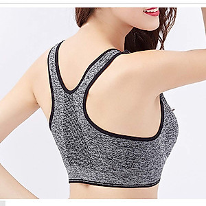 JFLYOU Bra For Women,Ladies Zip Front Sports Bra Wireless Post Surgery Bra Active Yoga Sport Yoga Bra(Gray,X-Large)