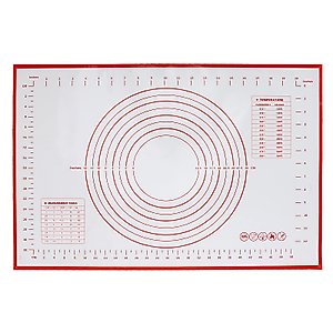 Silicone Measurement Pastry Mat, Reusable Non Stick Baking Mat with Inch CM Measurement for Dough Rolling Fondant Pizza Cookies Making, Large Pie Crust Mat, 23.6x15.7 Inch(Red)