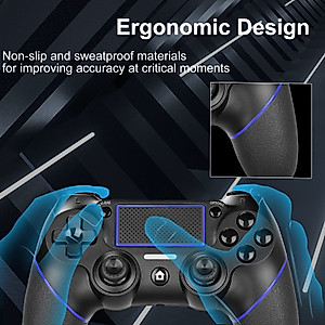 BOFFO Wireless Controller for PS4, Remote Compatible with PS-4/Slim/Pro/PC,Gamepad with Dual Vibration/Audio Jack/Touch Pad/1000mAh Battery,Black,Blue